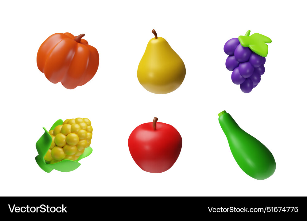 3d image of pumpkin corn apple squash Royalty Free Vector