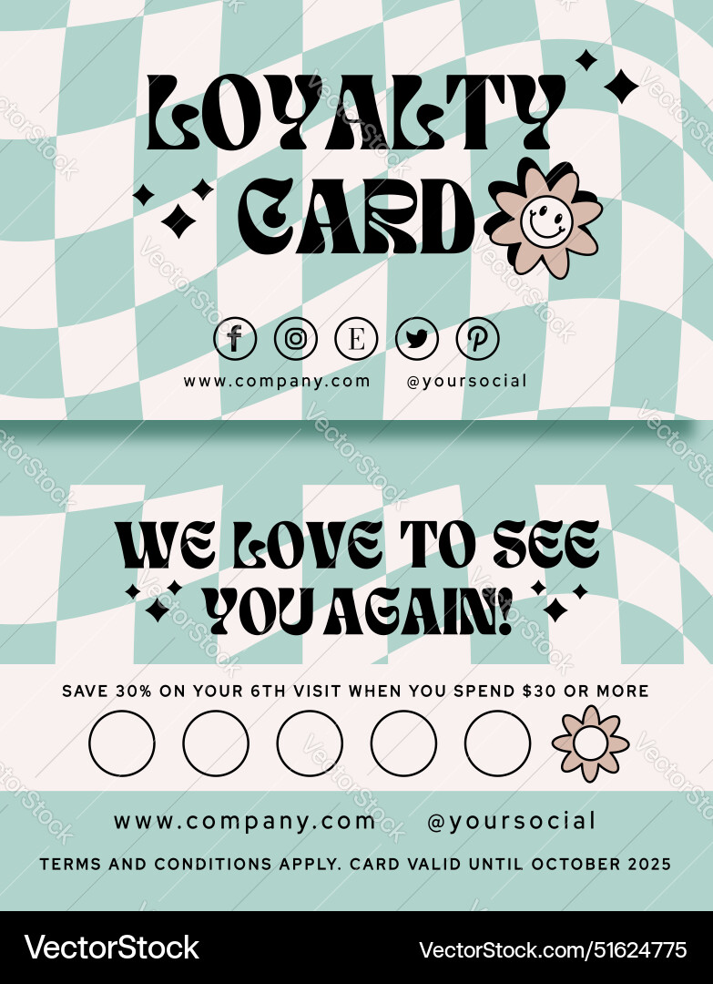 Loyalty card template 70s retro Royalty Free Vector Image