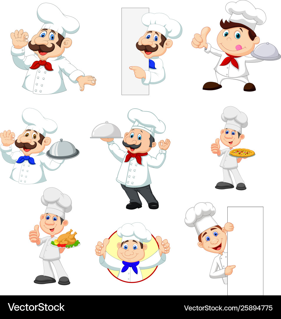 Set cartoon chef on white background Royalty Free Vector
