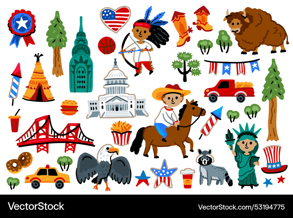 Set of independence day american elements symbols Vector Image
