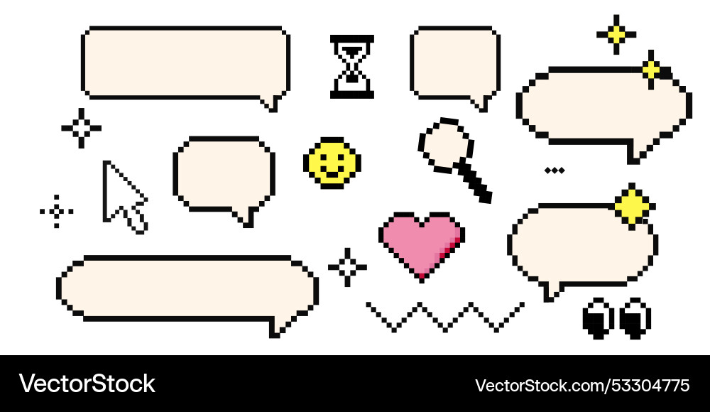 Set of pixel art cloud bubble quote box speech Vector Image