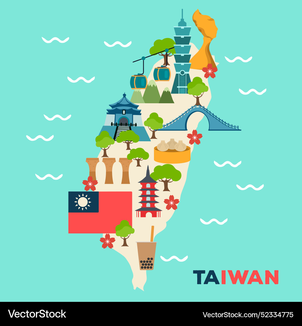Taiwan map with landmarks Royalty Free Vector Image