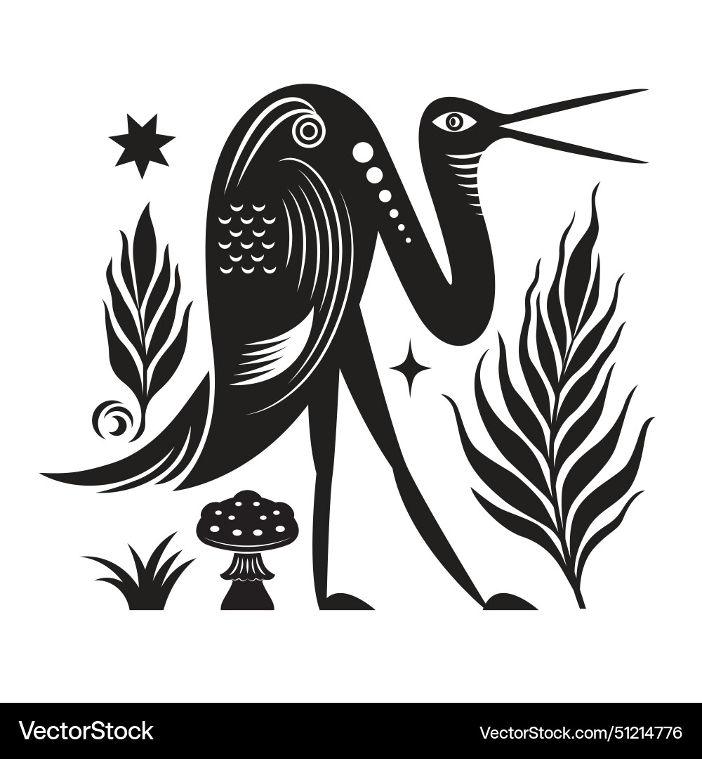 Fiction bird crane Royalty Free Vector Image - VectorStock
