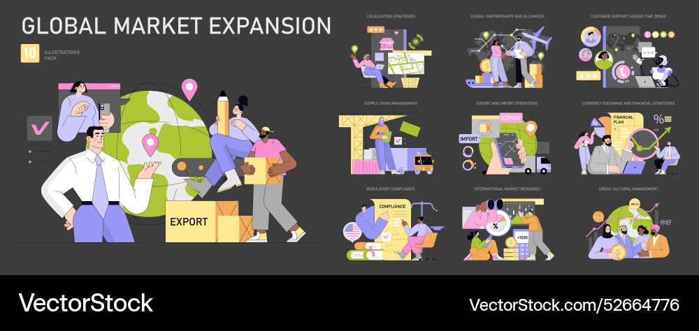 Global market expansion flat Royalty Free Vector Image