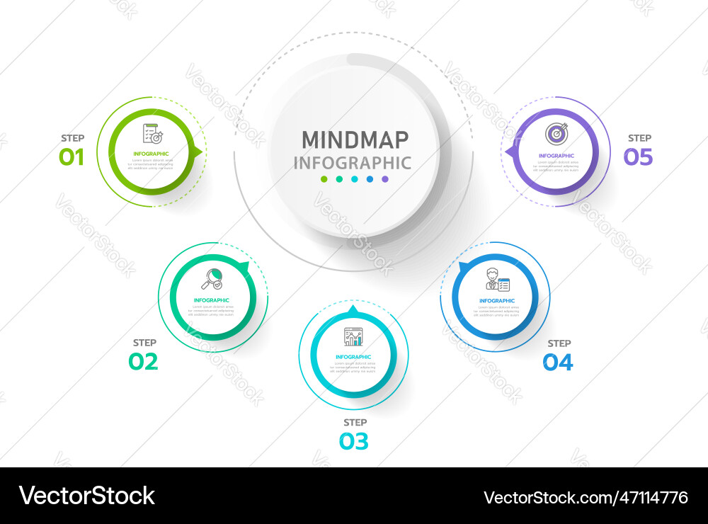 Infographic 5 steps mindmap diagram circle topics Vector Image