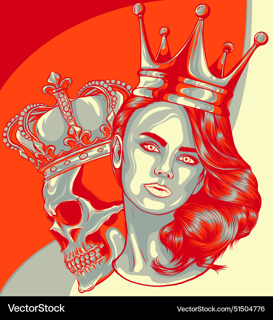 Queen with king skull Royalty Free Vector Image
