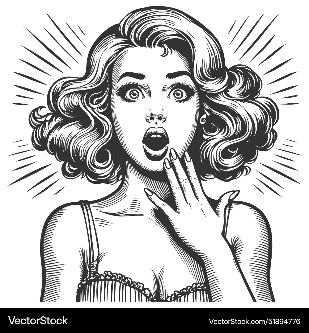 Shocked retro woman engraving Royalty Free Vector Image