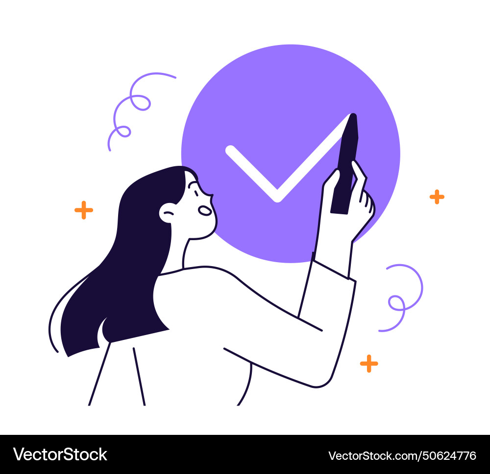Woman ticks off a completed task or votes Vector Image