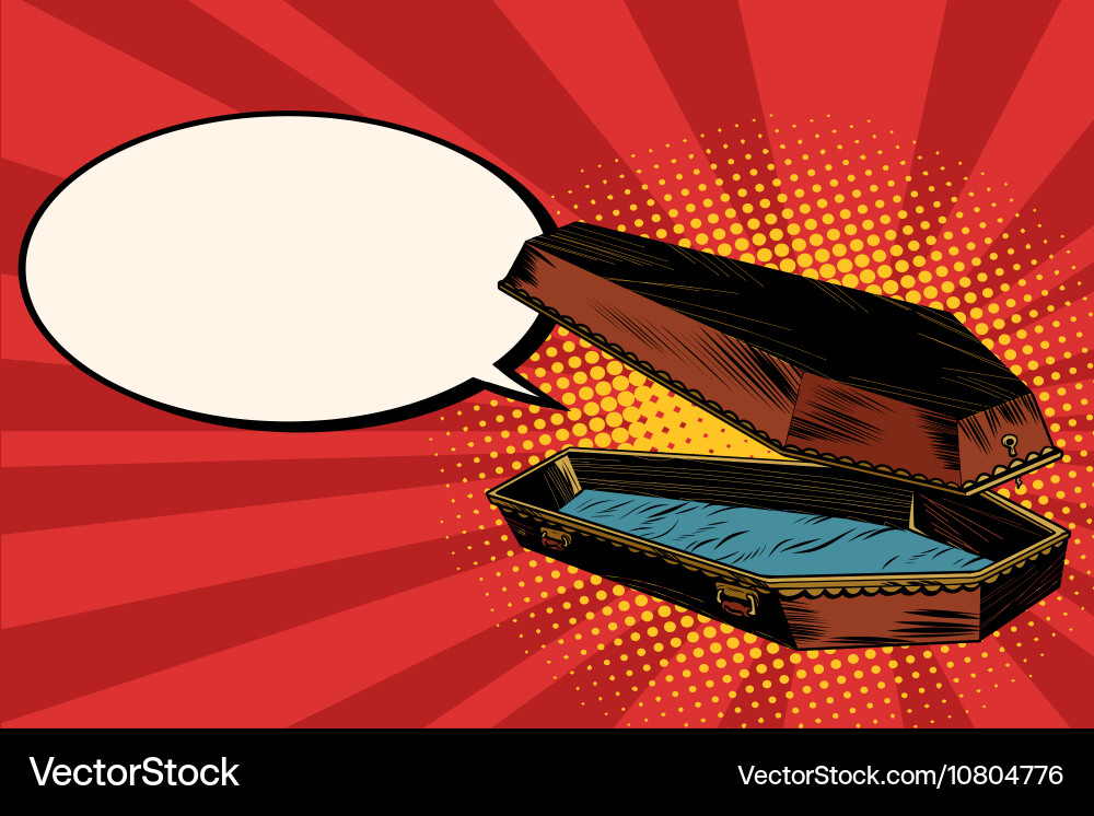 Wooden coffin says comic bubble Royalty Free Vector Image