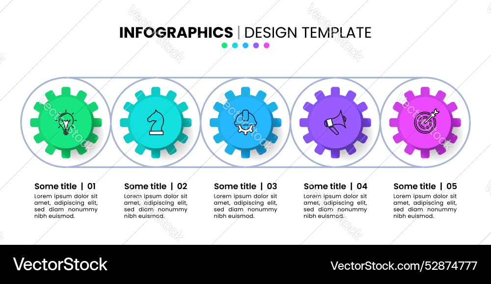 Infographic template 5 linked gears with icons Vector Image