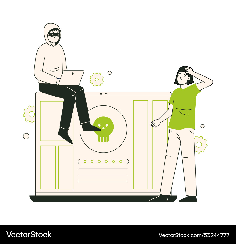 Online cyber crime hacker attack outline Vector Image