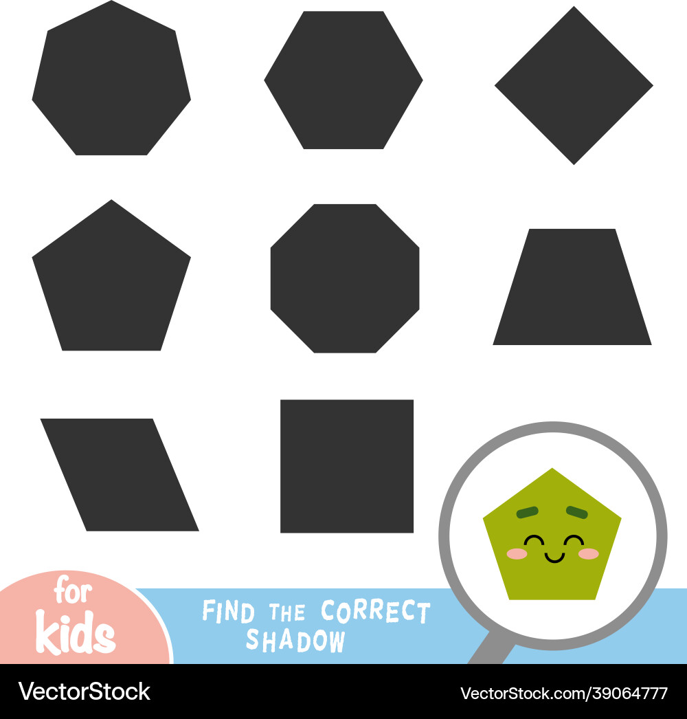 Pentagon Shadow Matching Game for Kids Royalty Free Vector