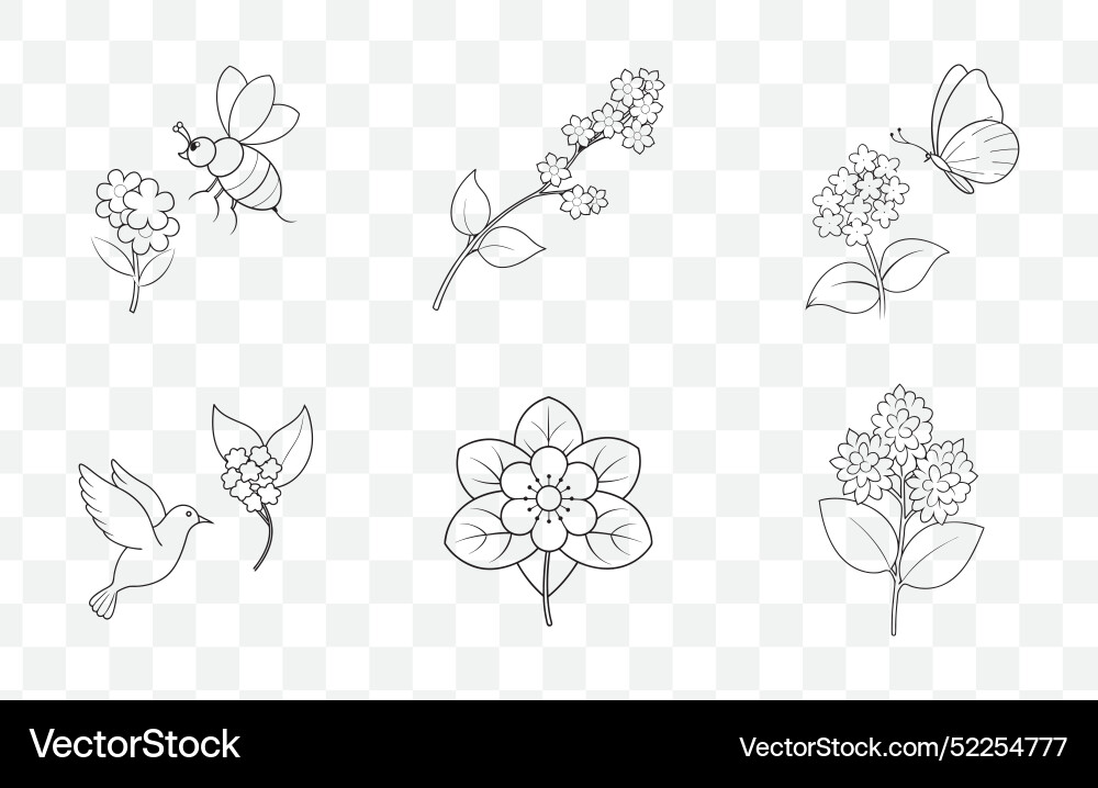 Print elegant lilac line art set Royalty Free Vector Image