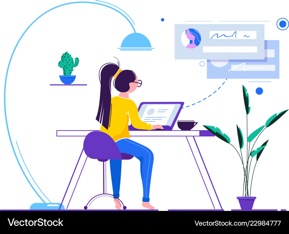 Young woman with glasses at computer on internet Vector Image