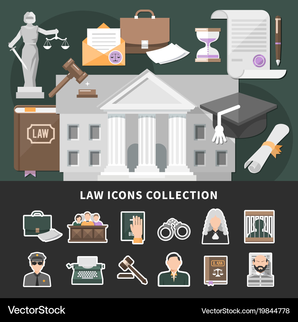 Justice icons set background Royalty Free Vector Image