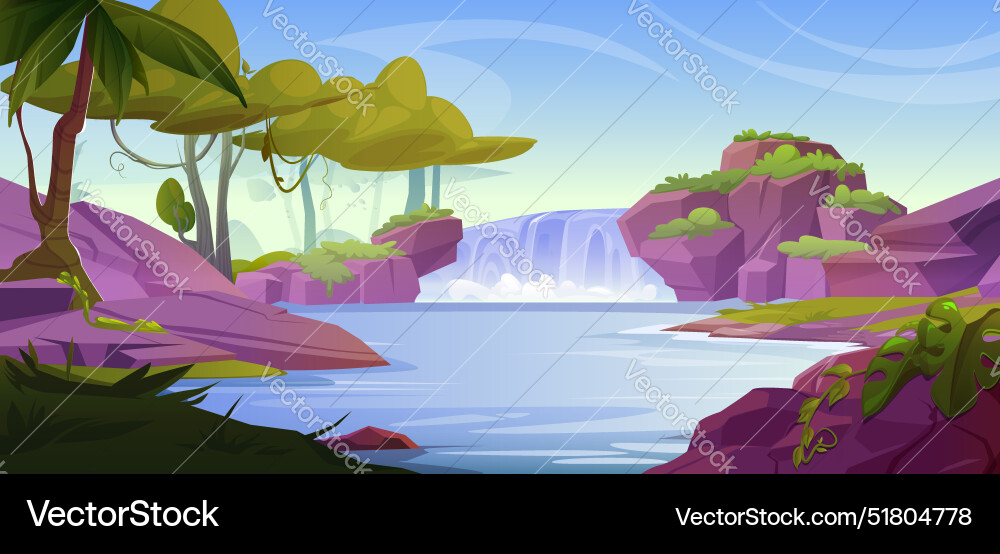 Tropical forest with waterfall cascade Royalty Free Vector