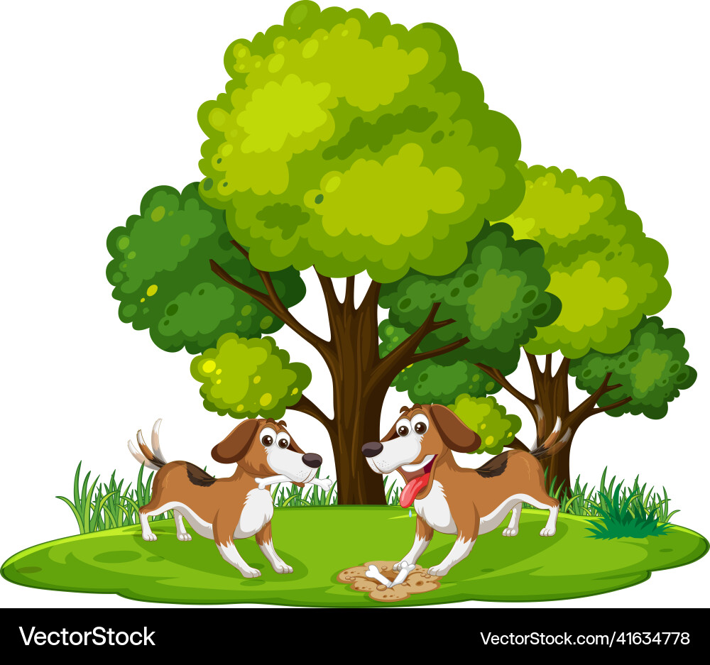 Two dogs digging hole on the ground Royalty Free Vector