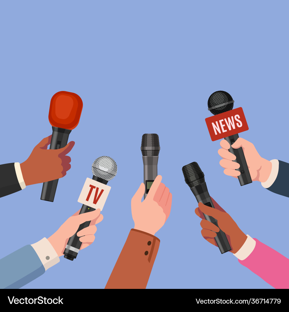 Journalist hands with microphones reporters Vector Image