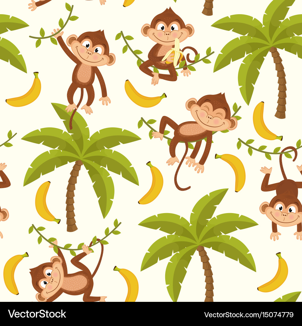 Tropical Monkey Palm Tree Pattern Royalty Free Vector Image