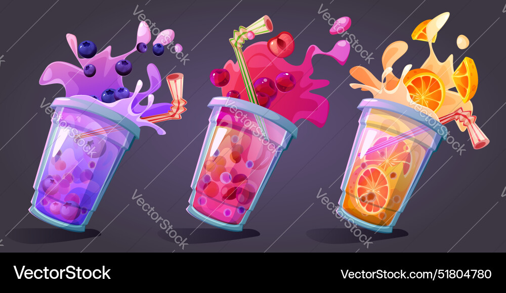 Bubble tea or juice cocktail with splashes Vector Image