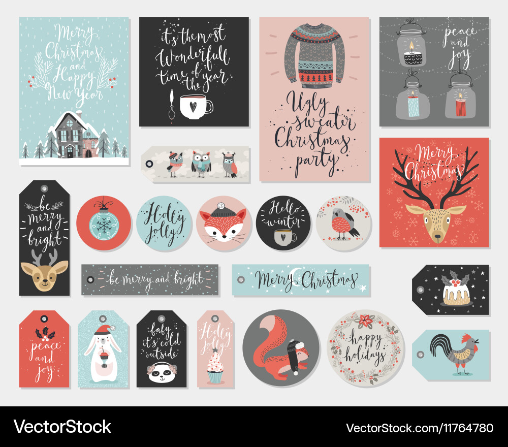 Christmas tags set hand drawn style Royalty Free Vector