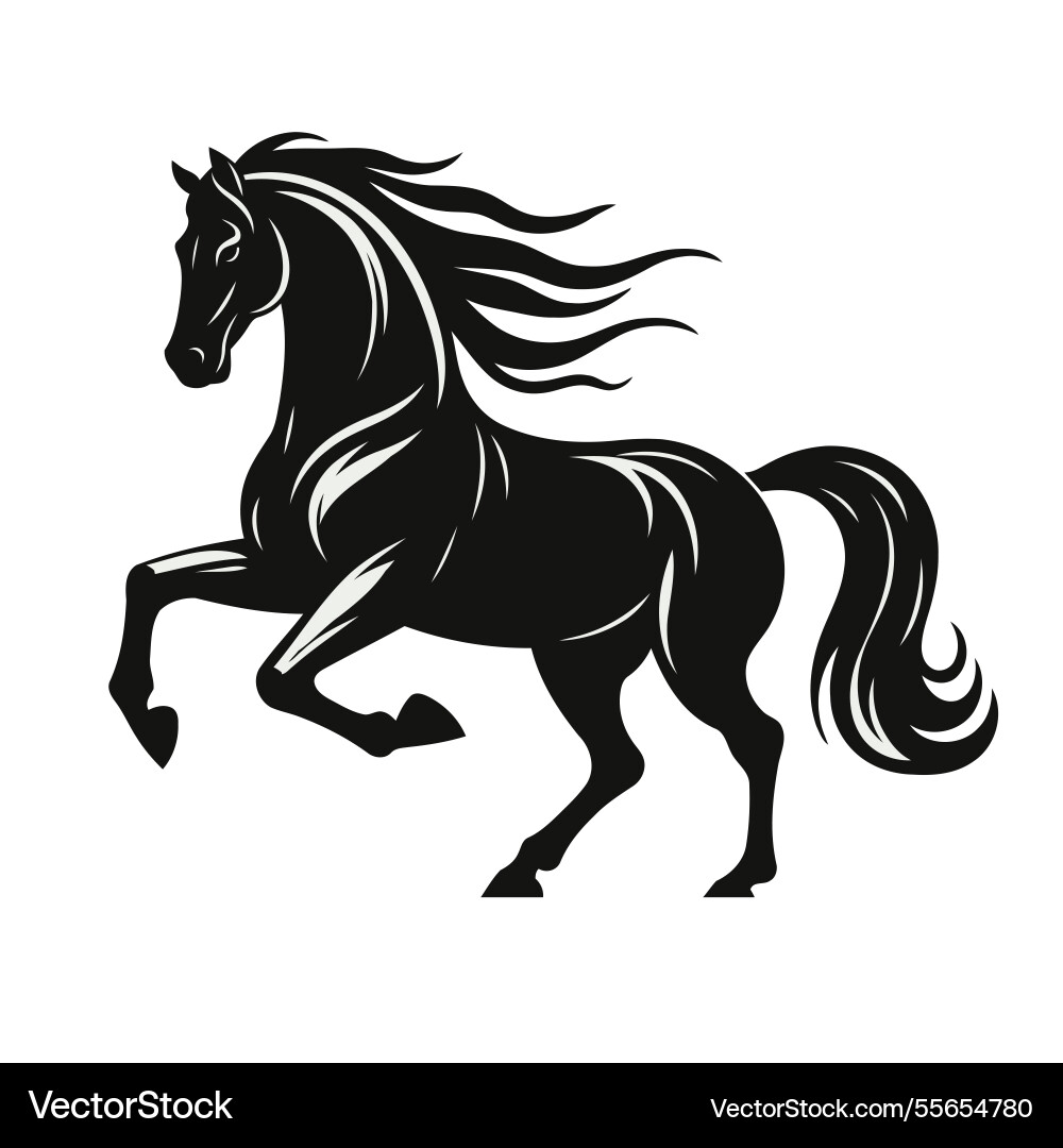 Graceful black stallion majestic prancing Vector Image