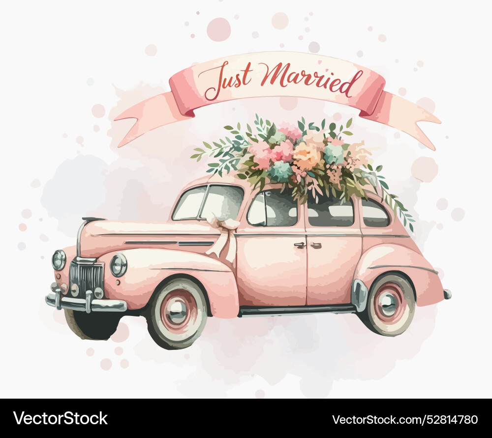 Hand drawn watercolor wedding car Royalty Free Vector Image
