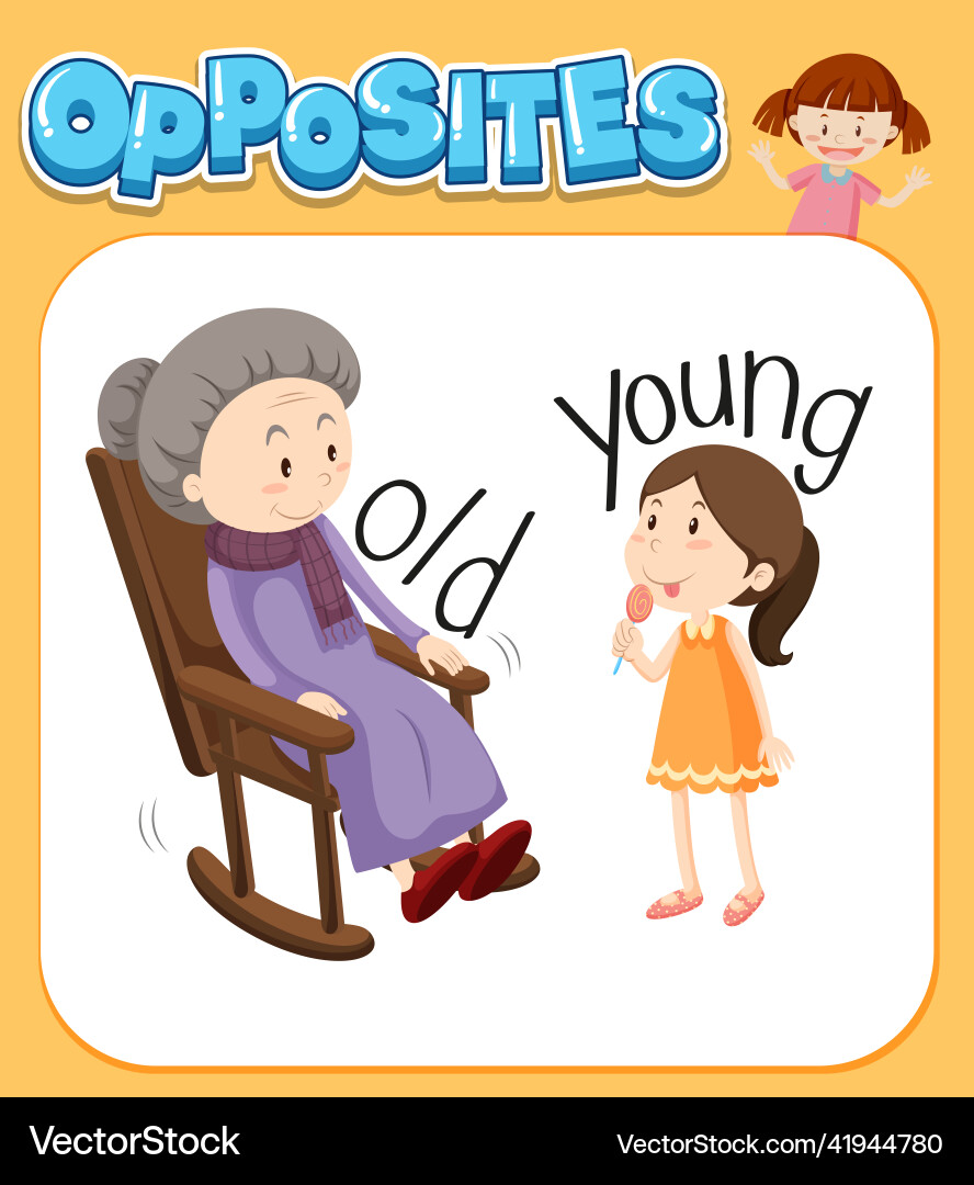 Opposite words for old and young Royalty Free Vector Image