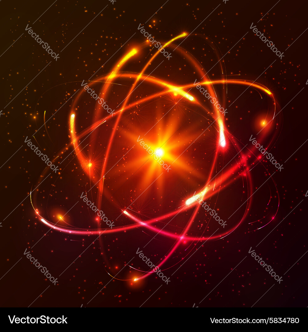 Red shining cosmic atom model Royalty Free Vector Image