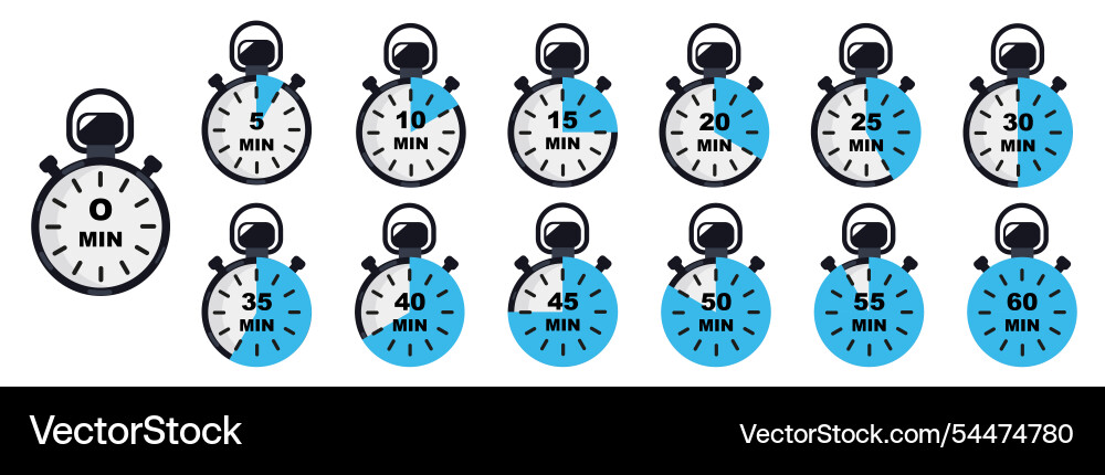 Stopwatch timer icon collection set Royalty Free Vector