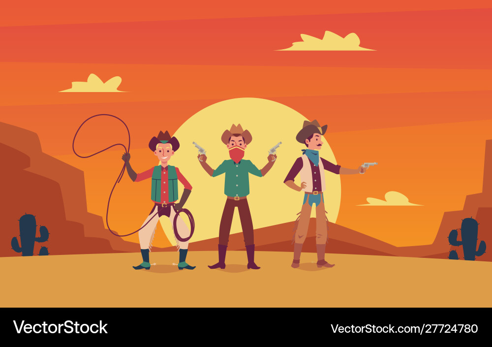 Three Wild West Cowboys Royalty Free Vector Image