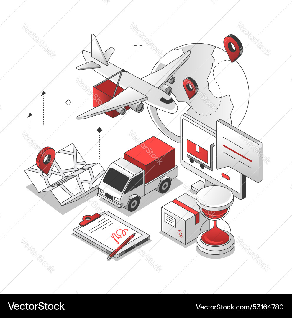 Transport logistics - red and black isometric line