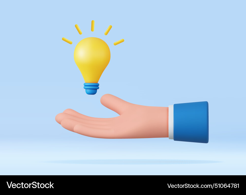 3d cartoon hand holding a light bulb Royalty Free Vector