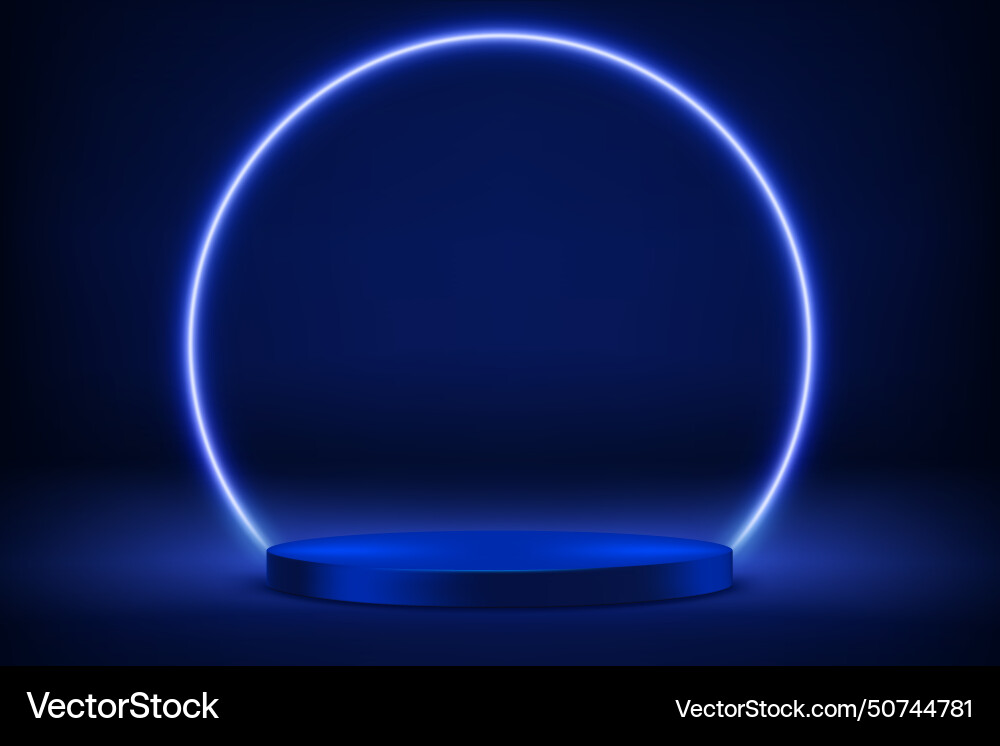 Illuminated stage with blue neon lighting 3d Vector Image