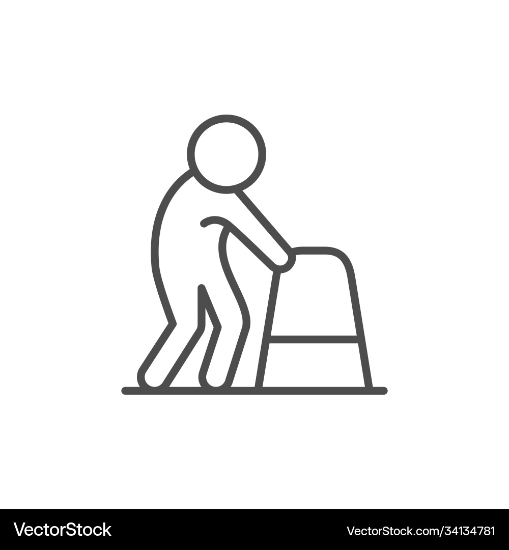 Person with walking frame line icon Royalty Free Vector