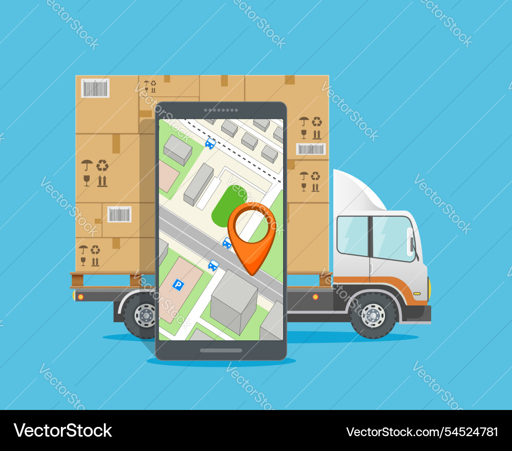 Truck with a load of boxes Royalty Free Vector Image
