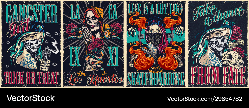 Colorful vintage posters collection Royalty Free Vector