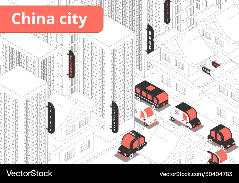 China city street isometric image Royalty Free Vector Image