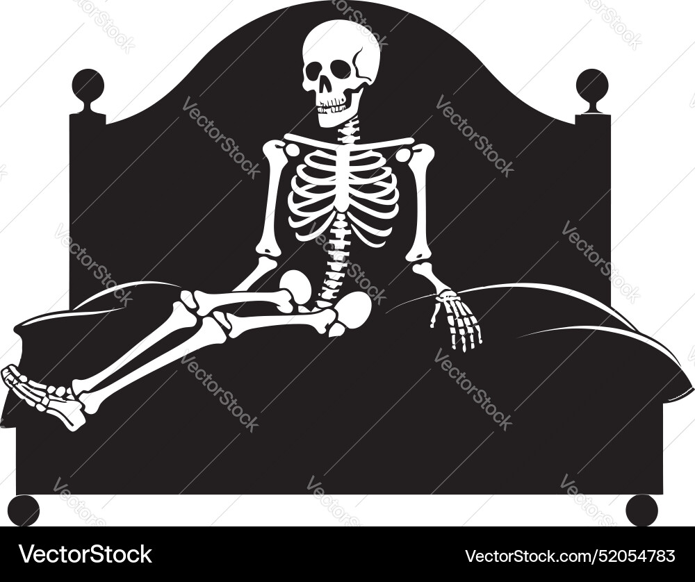 Creepy slumber skeleton emblem on bed bone Vector Image
