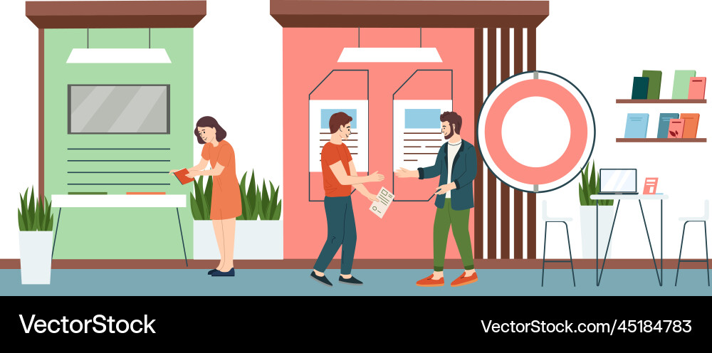 Exhibition flat stands composition Royalty Free Vector Image