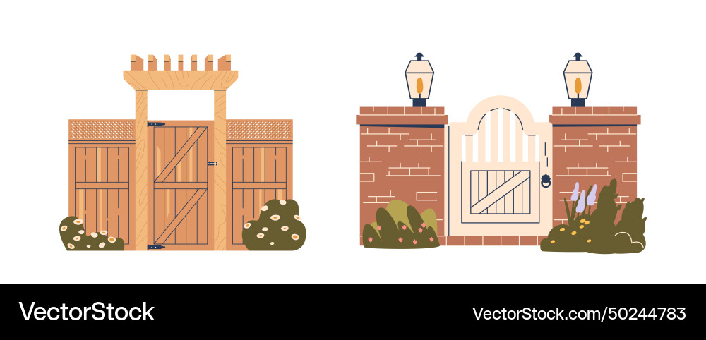 Wooden fence and gate architectural design Vector Image