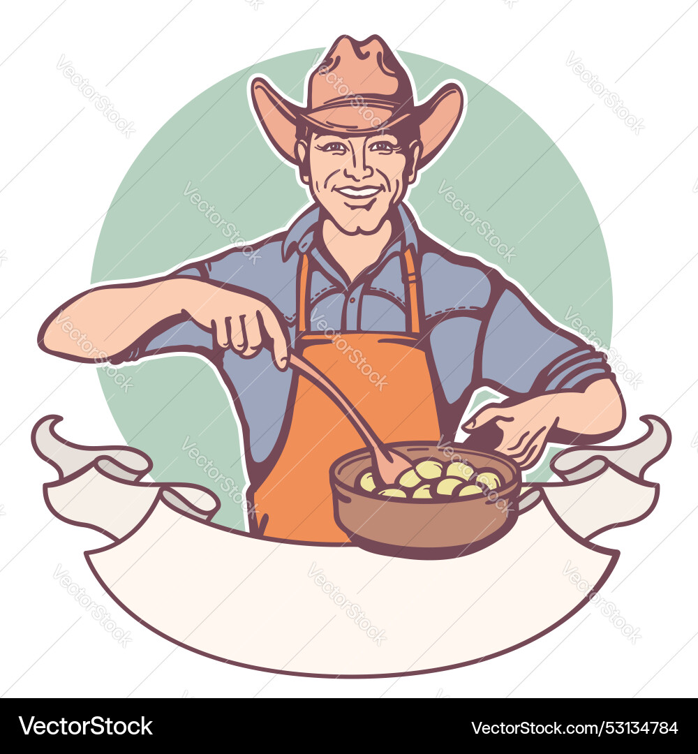 Cowboy cooking label chef nevada Royalty Free Vector Image