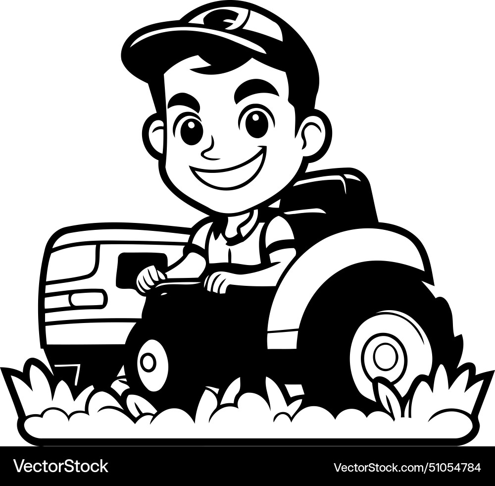 Farmer with tractor on the field cartoon Vector Image
