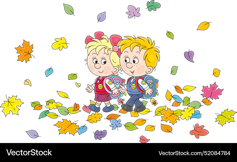 Little first graders going to school Royalty Free Vector