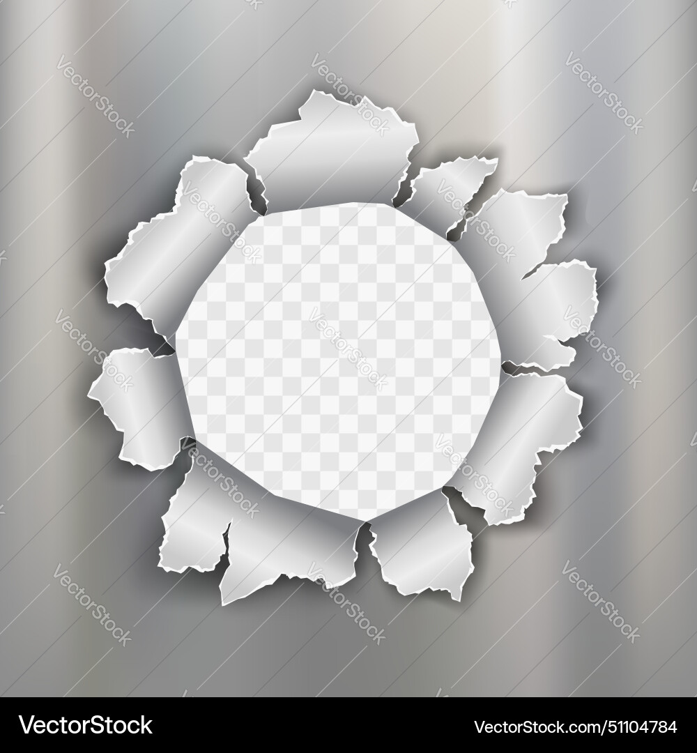 Metal round bullet hole with ragged edges Vector Image