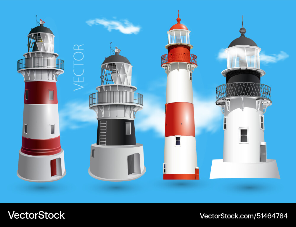 Realistic lighthouse in the night sky background Vector Image