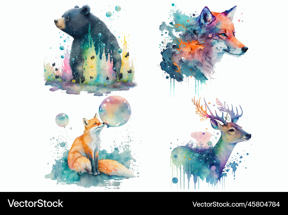 Safari animal set deer fox wolf black bear Vector Image