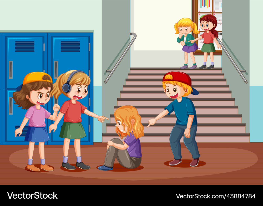 School bullying with student cartoon characters Vector Image