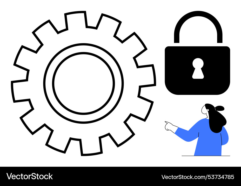 Gear symbol security lock and person pointing – Royalty-Free Vector ...