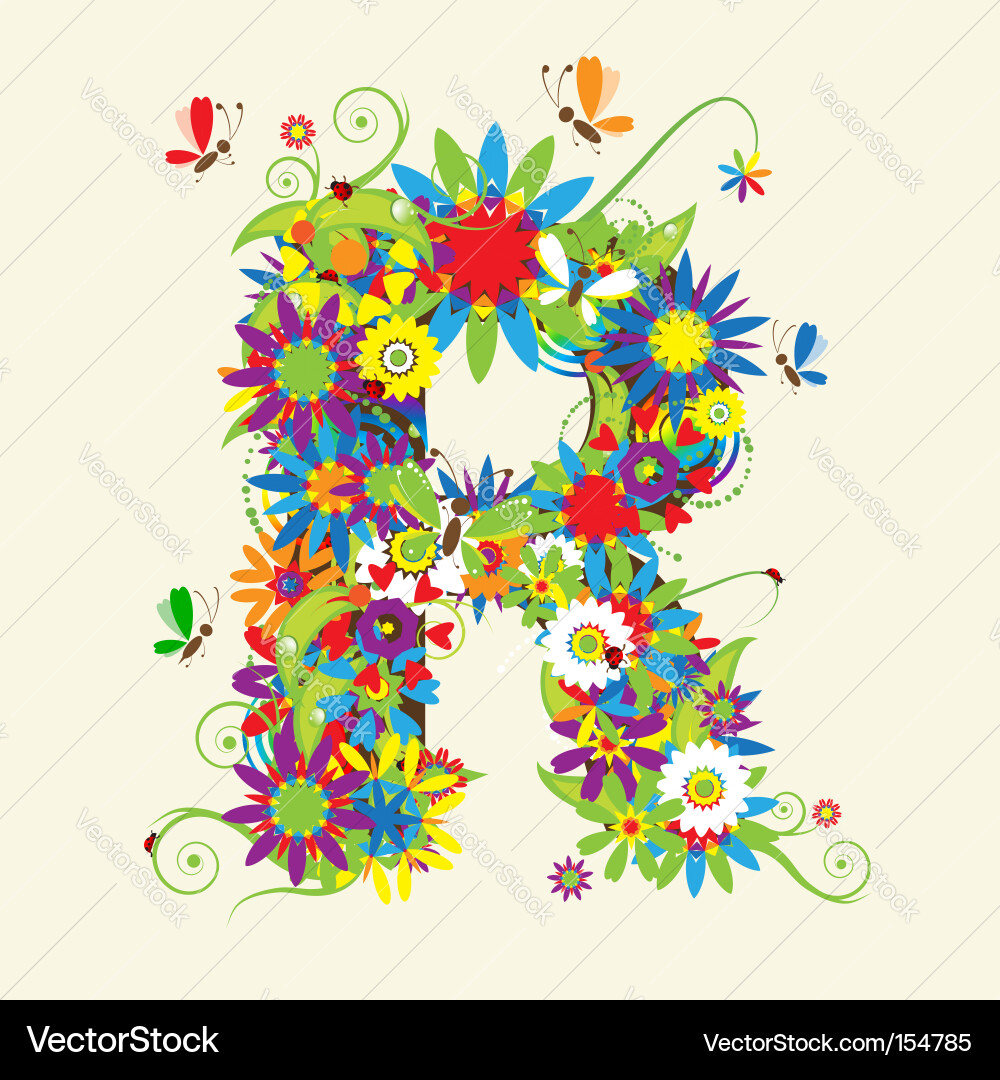 Letter r floral design Royalty Free Vector Image